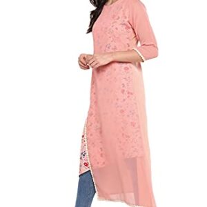 Janasya Indian Women's Tunic Tops Crepe Kurti for Women(JNE3252-KR-S) Pink