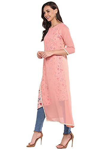 Janasya Indian Women's Tunic Tops Crepe Kurti for Women(JNE3252-KR-S) Pink