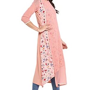 Janasya Indian Women's Tunic Tops Crepe Kurti for Women(JNE3252-KR-S) Pink