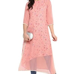 Janasya Indian Women's Tunic Tops Crepe Kurti for Women(JNE3252-KR-S) Pink