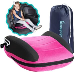 hiccapop uberboost inflatable booster car seat | blow up narrow backless booster car seat for travel | portable booster seat for toddlers, kids, child | pink/black