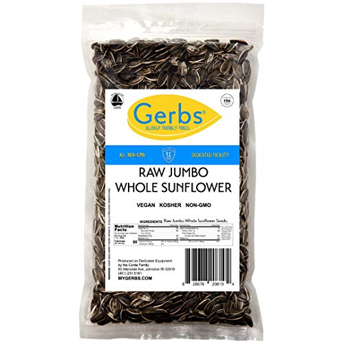 GERBS Jumbo Raw Whole Sunflower Seeds, 32 ounce Bag, Unsalted, Top 14 Food Allergen Free, Non GMO, Vegan, Keto, Paleo Friendly