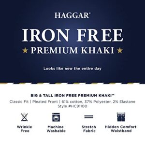 Haggar mens B&t Iron Free Premium Khaki Classic Fit Pleat Front Expandable Waist Casual Pants, Black, 46W x 30L US