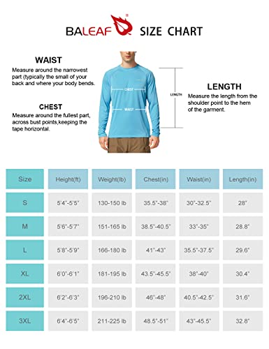 BALEAF Men's Long Sleeve Swim Shirts Rash Guard UV Sun Protection SPF T-Shirts UPF 50+ Quick Dry Swimming Fishing Ocean Blue Size M