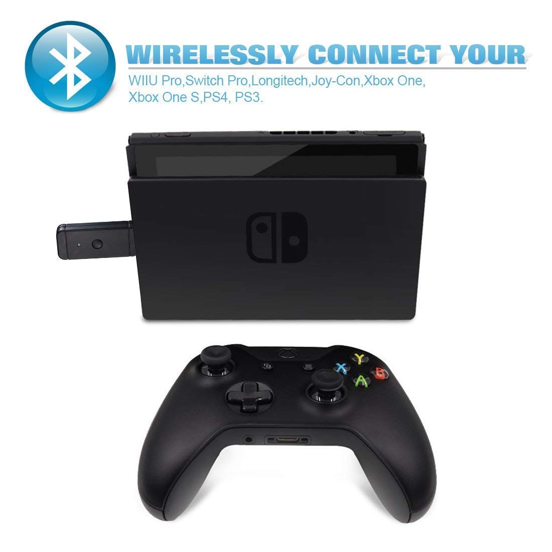 JZW-Shop Controller Adapter USB for N-Switch PS3 PC, Dongle Bluetooth Compatible with PS5/ PS3/ PS4/ Xbox 360/ Xbox One X/Wii U Pro/Windows PC/Switch Pro Controller Converter Adapter