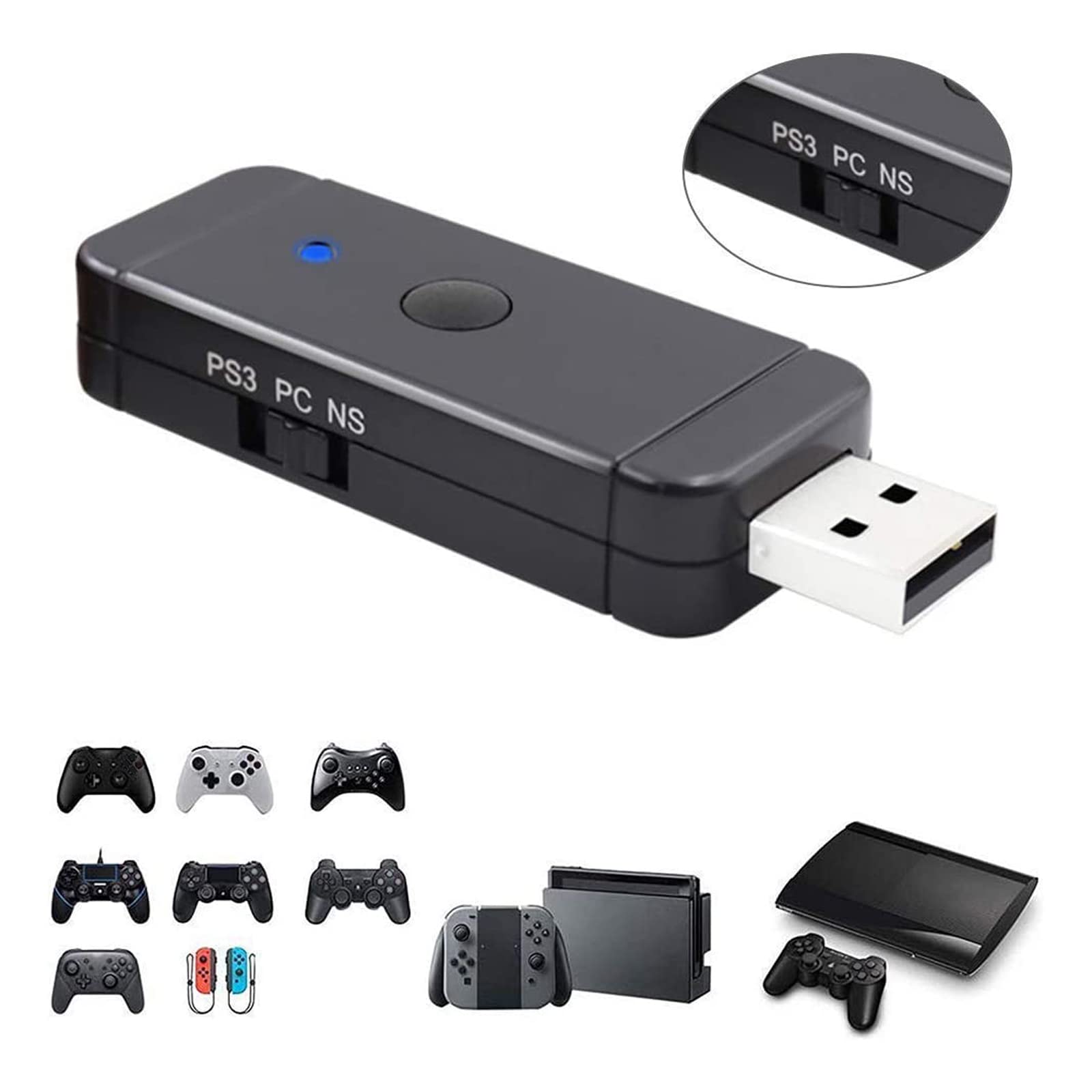 JZW-Shop Controller Adapter USB for N-Switch PS3 PC, Dongle Bluetooth Compatible with PS5/ PS3/ PS4/ Xbox 360/ Xbox One X/Wii U Pro/Windows PC/Switch Pro Controller Converter Adapter