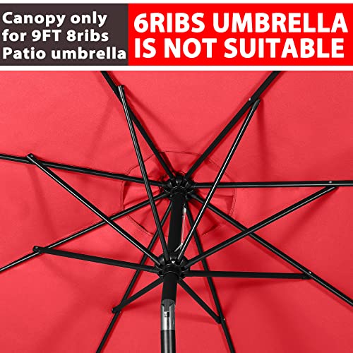 ABCCANOPY 9ft Outdoor Umbrella Replacement Top Suit 8 Ribs (Red)