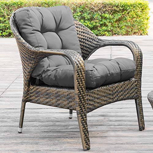 QILLOWAY Outdoor Seat/Back Chair Cushion Tufted Pillow, Spring/Summer Seasonal All Weather Replacement Cushions. (Grey)