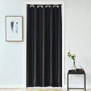 WPKIRA Grommet Top Blackout Black Solid Doorway, Room Darkening Thermal Insulated Curtain Drape for Doors Windows 1 Panel W39 x L78 inch