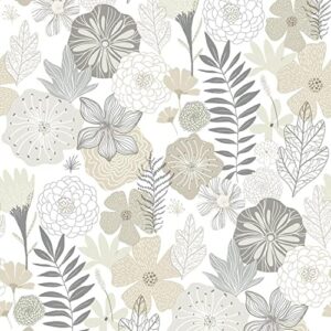 roommates rmk11326wp beige perennial blooms peel and stick wallpaper, roll, beige