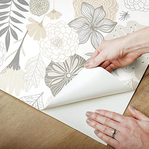 RoomMates RMK11326WP Beige Perennial Blooms Peel and Stick Wallpaper, Roll, Beige