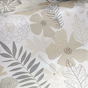 RoomMates RMK11326WP Beige Perennial Blooms Peel and Stick Wallpaper, Roll, Beige