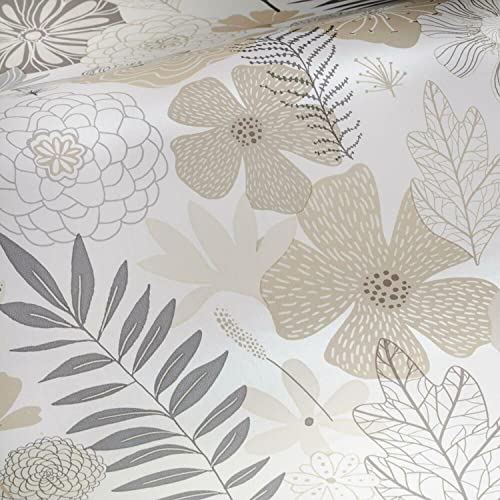 RoomMates RMK11326WP Beige Perennial Blooms Peel and Stick Wallpaper, Roll, Beige