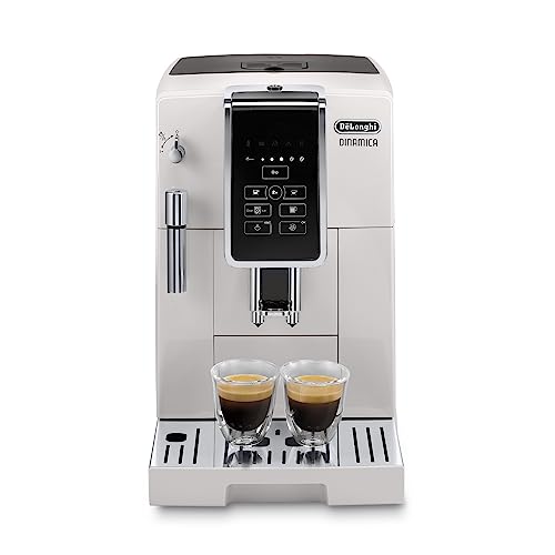 Dinamica Espresso Machine, White - Automatic Bean-to-Cup Brewing, Built-In Steel Burr Grinder & Manual Frother - One-Touch Hot & Iced Coffee - Easy Cleanup