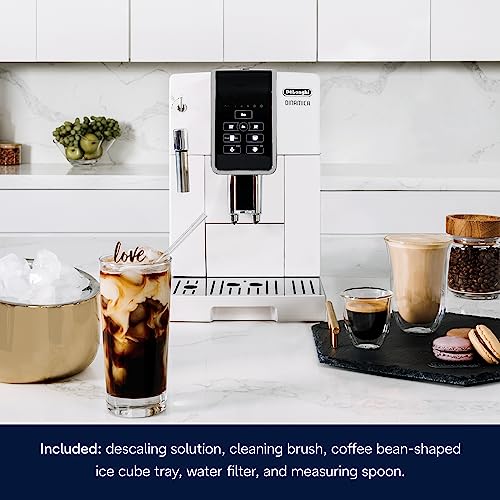 Dinamica Espresso Machine, White - Automatic Bean-to-Cup Brewing, Built-In Steel Burr Grinder & Manual Frother - One-Touch Hot & Iced Coffee - Easy Cleanup