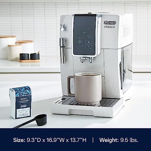 Dinamica Espresso Machine, White - Automatic Bean-to-Cup Brewing, Built-In Steel Burr Grinder & Manual Frother - One-Touch Hot & Iced Coffee - Easy Cleanup