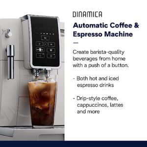 Dinamica Espresso Machine, White - Automatic Bean-to-Cup Brewing, Built-In Steel Burr Grinder & Manual Frother - One-Touch Hot & Iced Coffee - Easy Cleanup