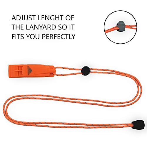 LuxoGear Emergency Whistles with Lanyard Safety Whistle Survival Shrill Loud Blast for Kayak Life Vest Jacket Boating Fishing Boat Camping Hiking Hunting Rescue Signaling Kids Lifeguard Plastic 2 Pack