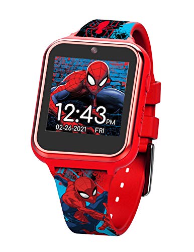 Accutime Kids Marvel Spider-Man Red Educational Touchscreen Smart Watch Toy for Boys, Girls, Toddlers - Selfie Cam, Learning Games, Alarm, Calculator, Pedometer, and More (Model: SPD4588AZ)