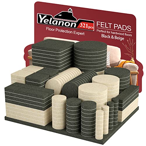 Felt Furniture Pads -321 Pcs Furniture Pads Hardwoods Floors Self Adhesive, Cuttable Felt Chair Pads , Anti Scratch Floor Protectors for Furniture Feet Chair Legs, Furniture Felt Pads , Black & Beige