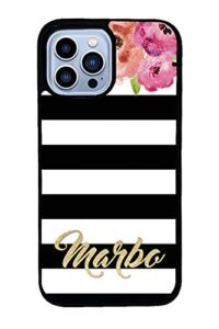 golden gold personalized flowers black white apple iphone black rubber phone case compatible with iphone 14 pro max, pro, max, iphone 13 pro max mini, 12 pro max mini, 11 pro max x xs max xr 8 7 plus