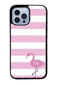 pink and white bars flamingo personalized apple iphone black rubber phone case compatible with iphone 14 pro max, pro, max, iphone 13 pro max mini, 12 pro max mini, 11 pro max x xs max xr 8 7 plus