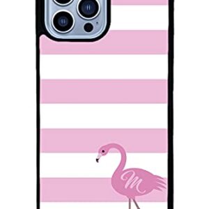 Pink and White Bars Flamingo Personalized Apple iPhone Black Rubber Phone Case Compatible with iPhone 14 Pro Max, Pro, Max, iPhone 13 Pro Max Mini, 12 Pro Max Mini, 11 Pro Max X XS Max XR 8 7 Plus