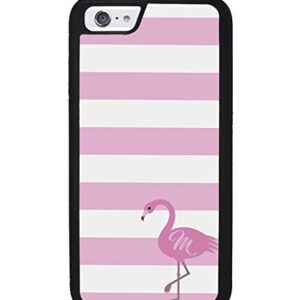 Pink and White Bars Flamingo Personalized Apple iPhone Black Rubber Phone Case Compatible with iPhone 14 Pro Max, Pro, Max, iPhone 13 Pro Max Mini, 12 Pro Max Mini, 11 Pro Max X XS Max XR 8 7 Plus