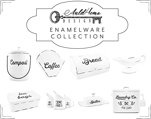 AuldHome Farmhouse Tea Bag Box (White), Vintage Retro Style Enamelware Tea Storage Tin