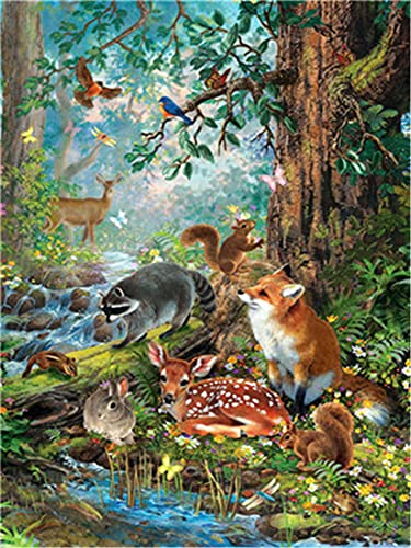 MONDART Paint by Numbers Kits DIY Oil Painting Home Decor Wall Value Gift - Animals in The Forest 16X20 Inch (No Frame)