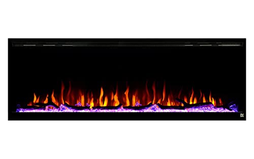 Touchstone Sideline Elite Smart 60” WiFi-Enabled Electric Fireplace - in-Wall Recessed - 60 Color Combinations - 1500/750 Watt Heater (68-88°F Thermostat) - Black - Log, Crystals & Driftwood - 80037