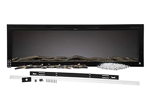 Touchstone Sideline Elite Smart 60” WiFi-Enabled Electric Fireplace - in-Wall Recessed - 60 Color Combinations - 1500/750 Watt Heater (68-88°F Thermostat) - Black - Log, Crystals & Driftwood - 80037