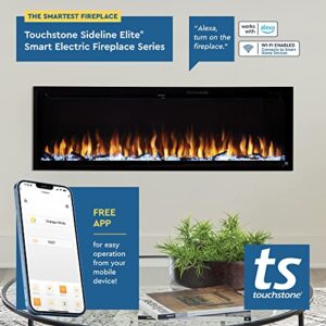 Touchstone Sideline Elite Smart 60” WiFi-Enabled Electric Fireplace - in-Wall Recessed - 60 Color Combinations - 1500/750 Watt Heater (68-88°F Thermostat) - Black - Log, Crystals & Driftwood - 80037