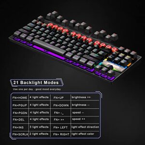 Anivia Mechanical Gaming Keyboard 87 Keys Small Compact Multicolour Backlit MK1 Wired USB Gaming Keyboard with Blue Switches, Metal Construction, Water Resistant for Windows MAC Laptop Game