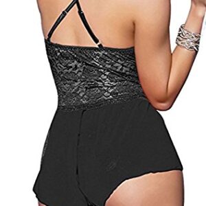 Women Lingerie Sheer Lace Mini Babydoll Teddy Sexy Bodysuit Backless Sleepwear (XXXL, Black)