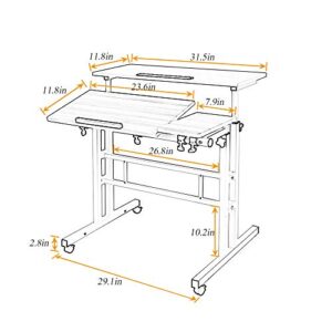 soges Rolling Standing Desk Height Adjustable, 31.5 inch Mobile Stand Up Computer Desk, Sit-Stand Tiltable Top Desk Laptop Stand for Small Spaces, Tall Table for Standing or Sitting, Oak Color