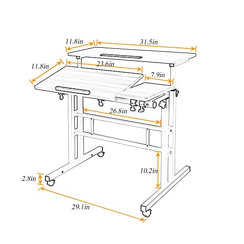 soges Rolling Standing Desk Height Adjustable, 31.5 inch Mobile Stand Up Computer Desk, Sit-Stand Tiltable Top Desk Laptop Stand for Small Spaces, Tall Table for Standing or Sitting, Oak Color