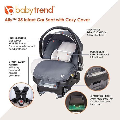 Baby Trend Ally Newborn Baby Infant Car Seat Carrier Travel System with Harness and Extra Cozy Cover for Babies Up to 35 Pounds, Gray Magnolia