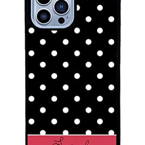 Polka Dot Black White and Red Personalized Apple iPhone Black Rubber Phone Case Compatible with iPhone 14 Pro Max, Pro, Max, iPhone 13 Pro Max Mini, 12 Pro Max Mini, 11 Pro Max X XS Max XR 8 7 Plus