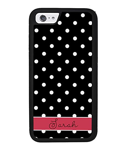 Polka Dot Black White and Red Personalized Apple iPhone Black Rubber Phone Case Compatible with iPhone 14 Pro Max, Pro, Max, iPhone 13 Pro Max Mini, 12 Pro Max Mini, 11 Pro Max X XS Max XR 8 7 Plus