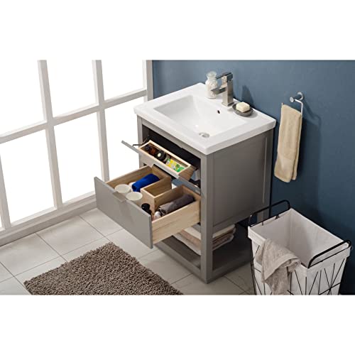 Design Element Klein 24" Single Sink Bathroom Vanity in Gray-Made with Solid Hardwood and Ceramic Undermount Sink