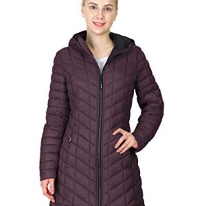 Outdoor Ventures Women's Lightweight Warm Long Puffer Coat with Hood-XL,32"