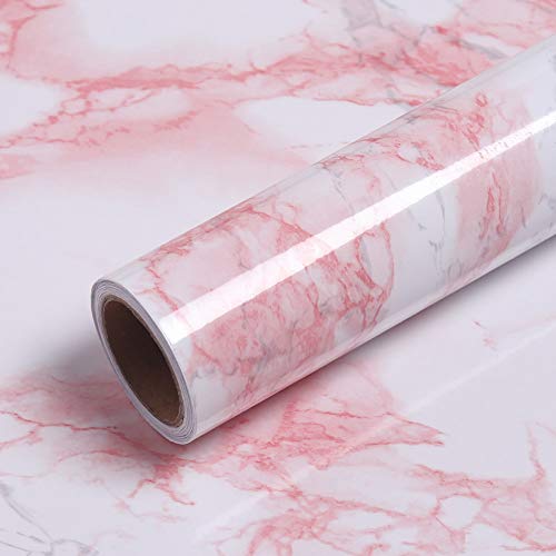 VEELIKE Pink Marble Contact Paper Wallpaper Stick and Peel 15.74 x118.11inches Self Adhesive Removable Waterproof Wall Covering for Table Countertop Cabinet Drawer