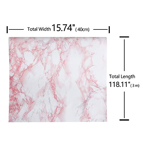 VEELIKE Pink Marble Contact Paper Wallpaper Stick and Peel 15.74 x118.11inches Self Adhesive Removable Waterproof Wall Covering for Table Countertop Cabinet Drawer