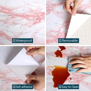 VEELIKE Pink Marble Contact Paper Wallpaper Stick and Peel 15.74 x118.11inches Self Adhesive Removable Waterproof Wall Covering for Table Countertop Cabinet Drawer