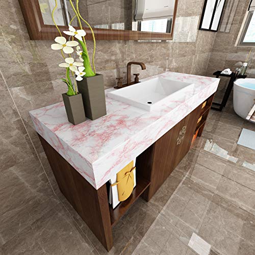 VEELIKE Pink Marble Contact Paper Wallpaper Stick and Peel 15.74 x118.11inches Self Adhesive Removable Waterproof Wall Covering for Table Countertop Cabinet Drawer