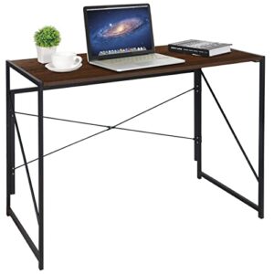 zenstyle folding computer desk, writing study desks for home office, corner laptop gaming folding table with metal frame, 39 inches,brown