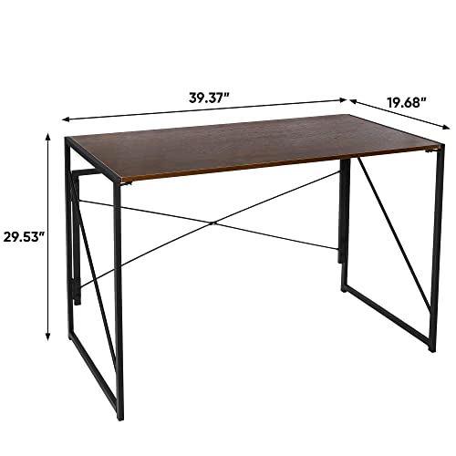 ZenStyle Folding Computer Desk, Writing Study Desks for Home Office, Corner Laptop Gaming Folding Table with Metal Frame, 39 Inches,Brown