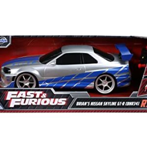 Jada Toys Fast & Furious Brian's Nissan Skyline GT-R (Bnr34)- Ready to Run R/C Radio Control Toy Vehicle, 1: 16 Scale, Silver and Blue, (99370)