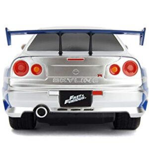 Jada Toys Fast & Furious Brian's Nissan Skyline GT-R (Bnr34)- Ready to Run R/C Radio Control Toy Vehicle, 1: 16 Scale, Silver and Blue, (99370)